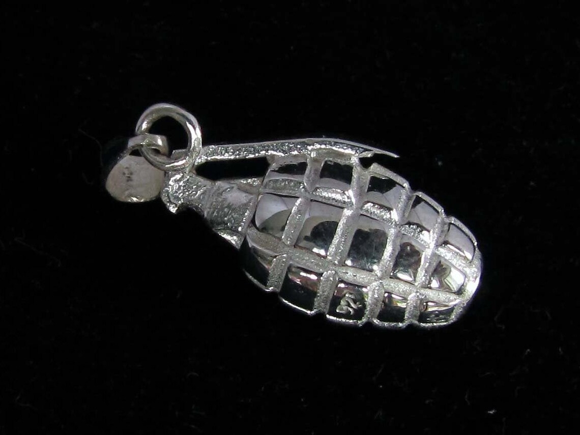 Sterling Silver Hand Grenade Pendant Army Explosive Weapon Military ...