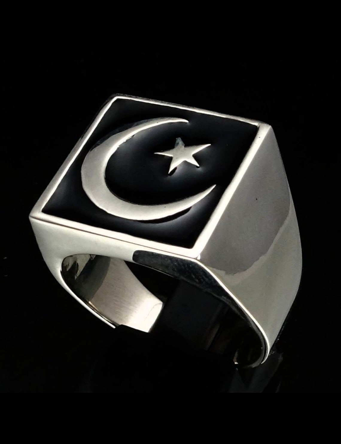 Sterling Silver Flag Ring Crescent Moon and Star Symbol of | Etsy