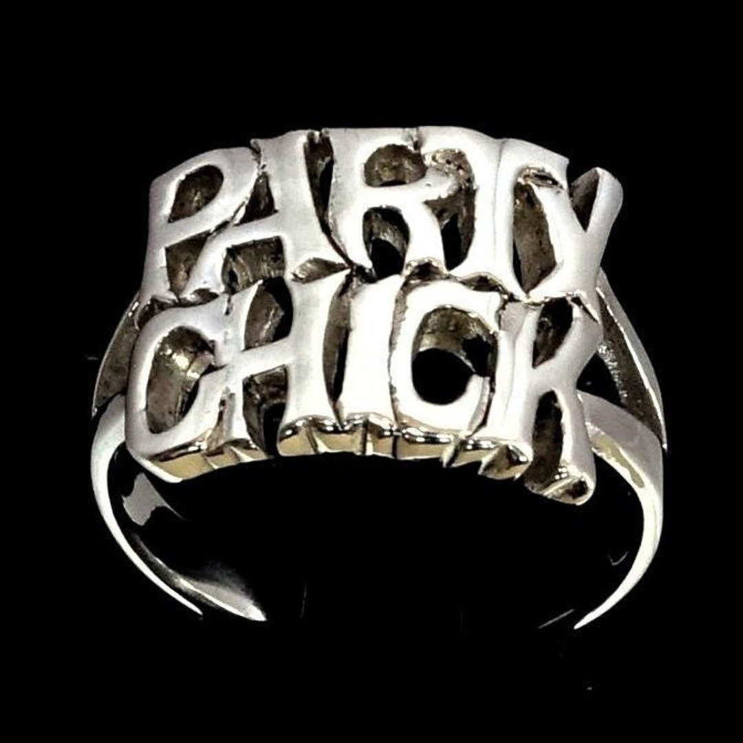 Sterling Silver Word Ring Party Chick 2 Words Bold Letters High ...