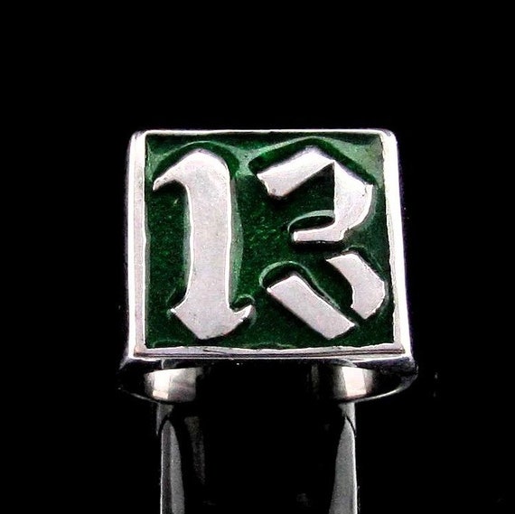 Sterling silver men's ring number 13 on Green enamel high | Etsy