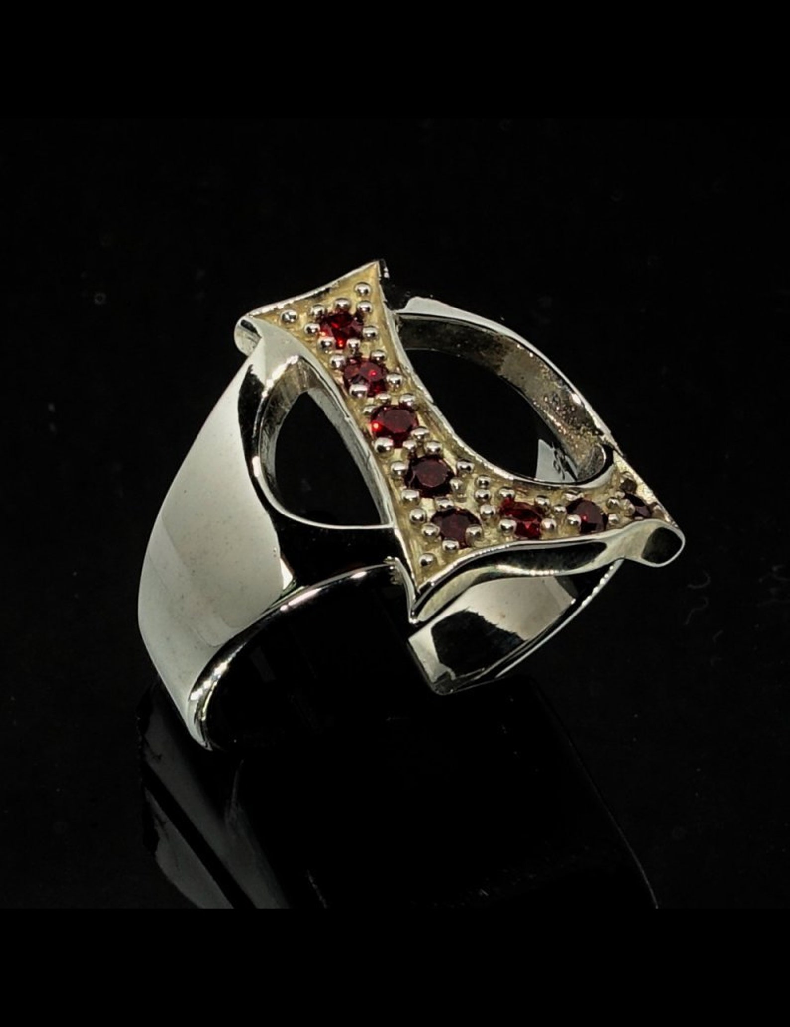 Sterling silver initial L ring with 8 Sparkling Red CZ stones | Etsy