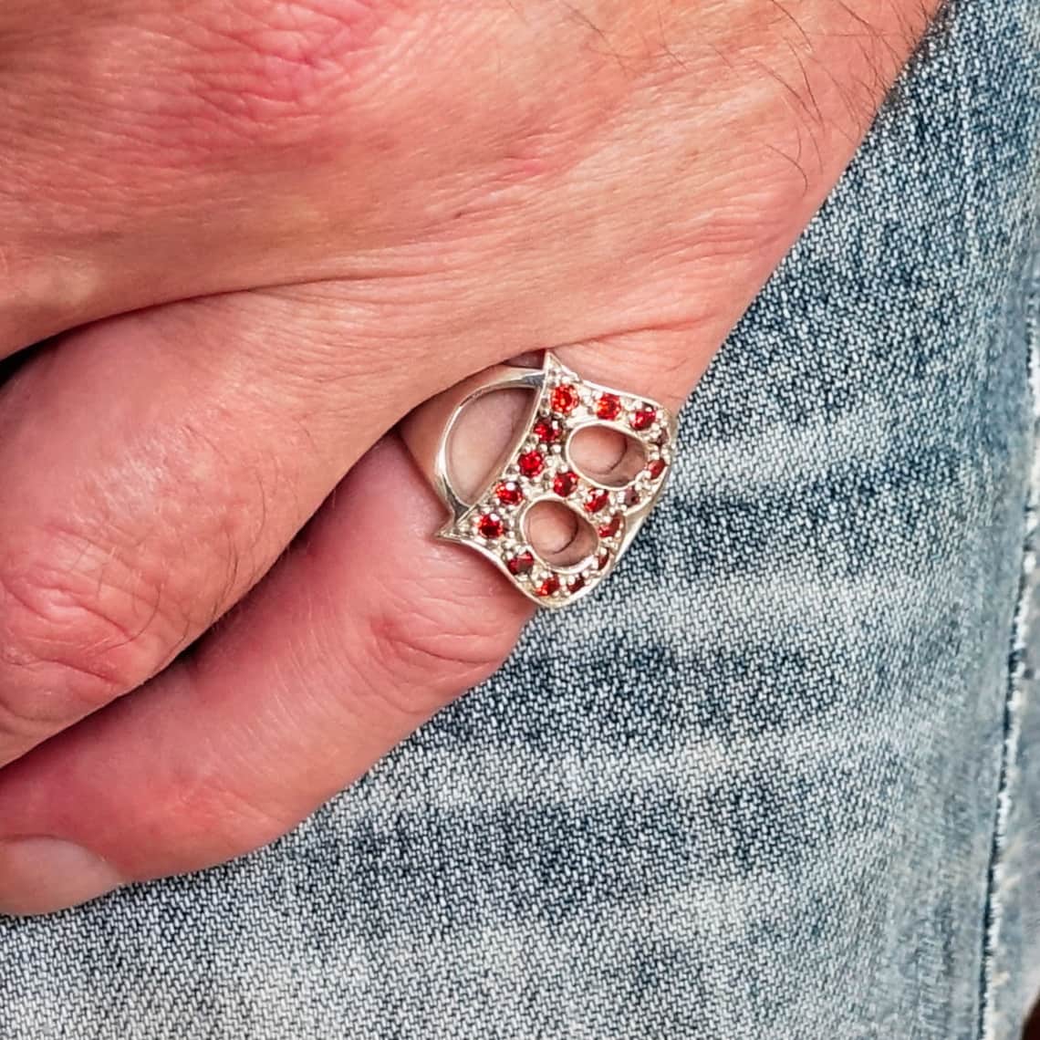 Sterling silver initial B ring with 17 Sparkling Red CZ stones | Etsy