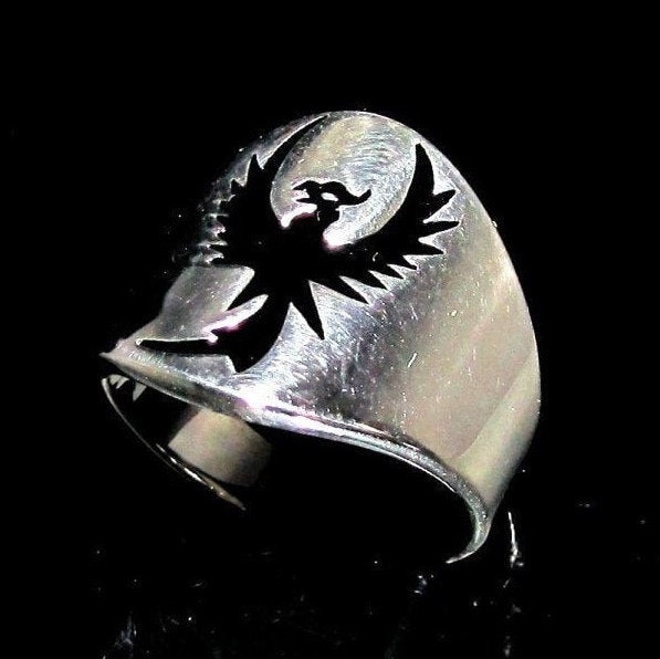 Sterling Silver Ancient Symbol Ring Phoenix Fire Bird in Black - Etsy