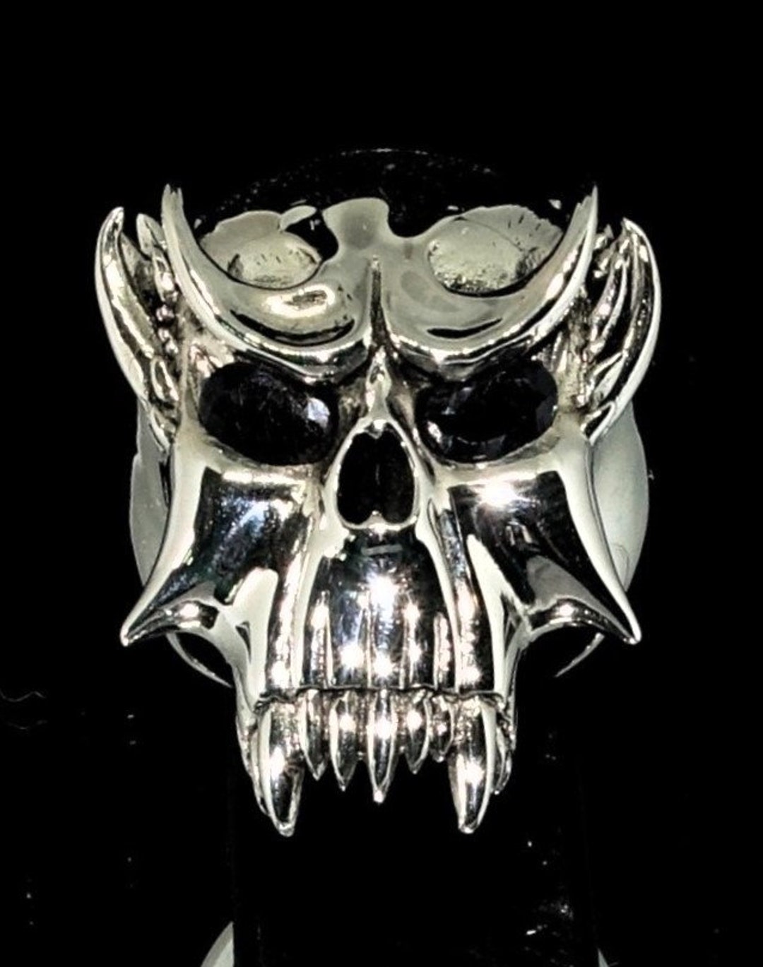 Sterling Silver Ring Vampire Skull Nosferatu With Two Blue Sapphire ...