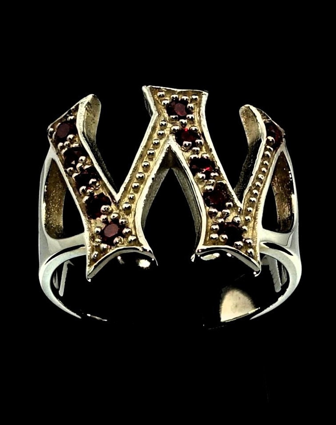 Sterling Silver Initial W Ring With 11 Sparkling Red CZ Stones - Etsy
