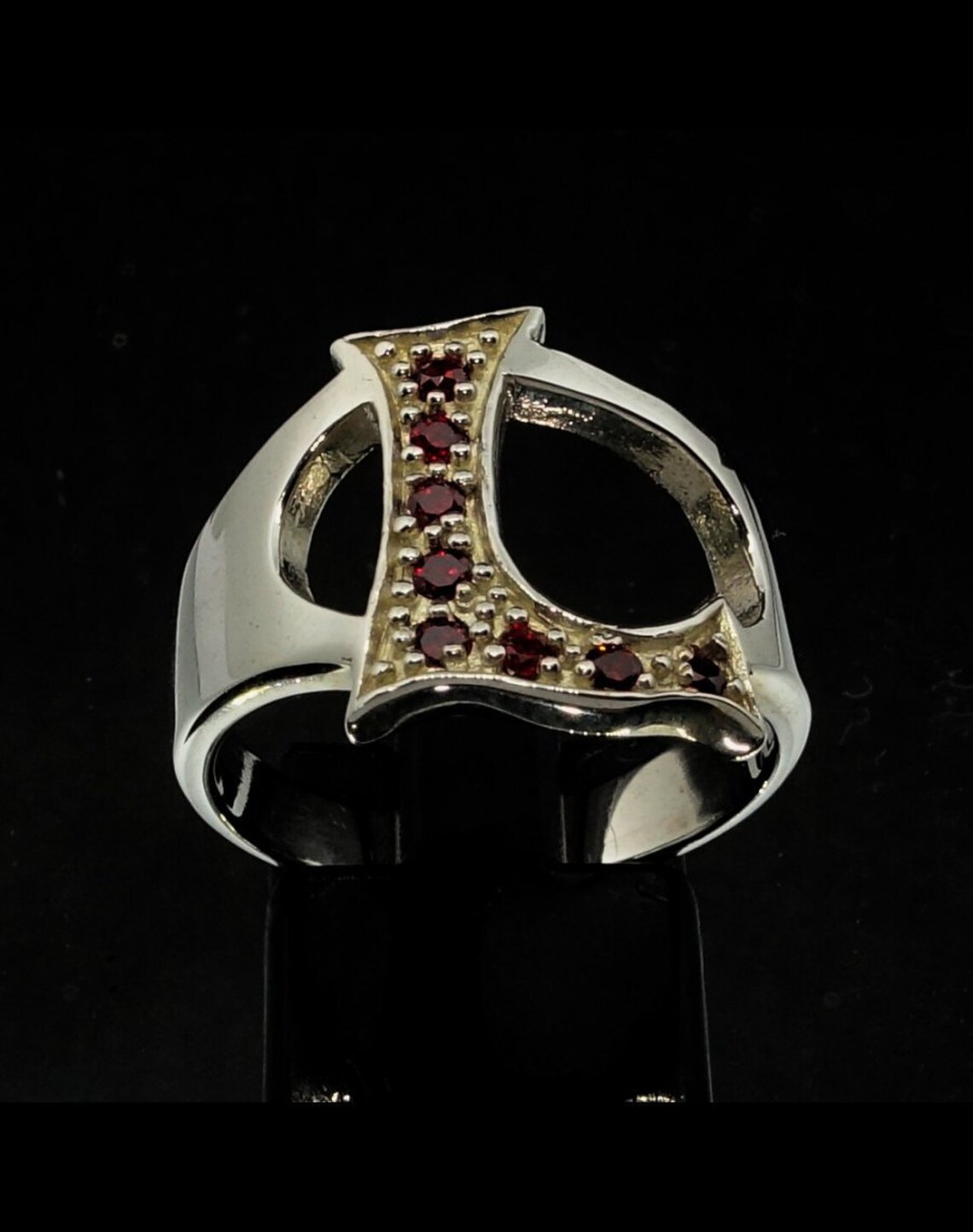 Sterling silver initial L ring with 8 Sparkling Red CZ stones | Etsy