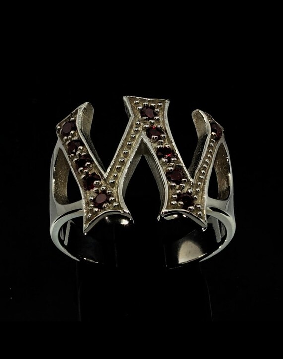 Sterling silver initial W ring with 11 Sparkling Red CZ stones | Etsy