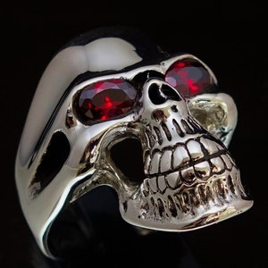 Sterling silver ring Grinning Phantom Skull with Two Fiery Red | Etsy