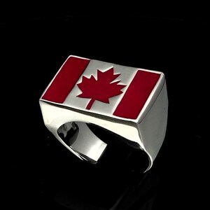 Sterling Silver Canadian Flag Ring Canada Maple Leaf With Red | Etsy