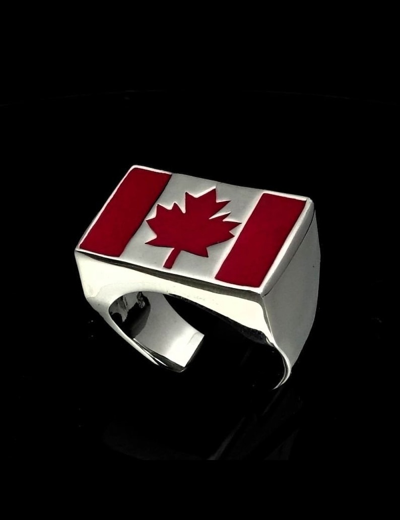 Sterling Silver Canadian Flag Ring Canada Maple Leaf With Red | Etsy