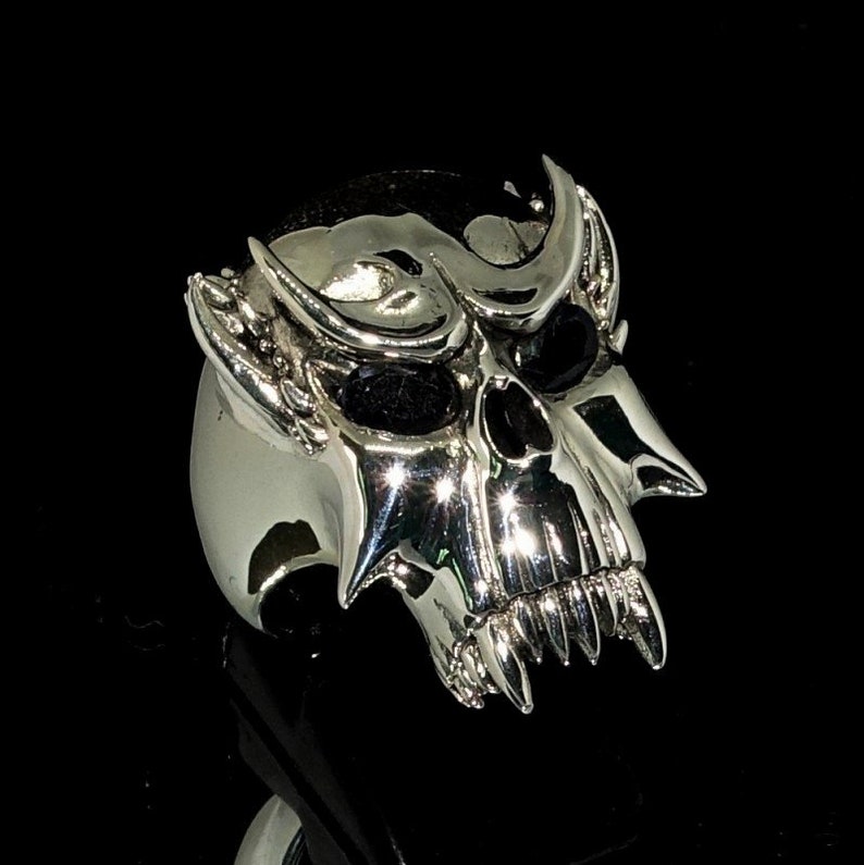 Sterling Silver Ring Vampire Skull Nosferatu With Two Blue - Etsy