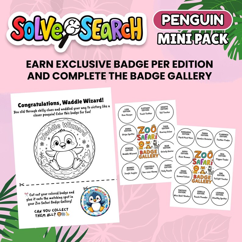 Solve & Search Penguin Mini Pack – Printable Puzzle, Coloring Page ...
