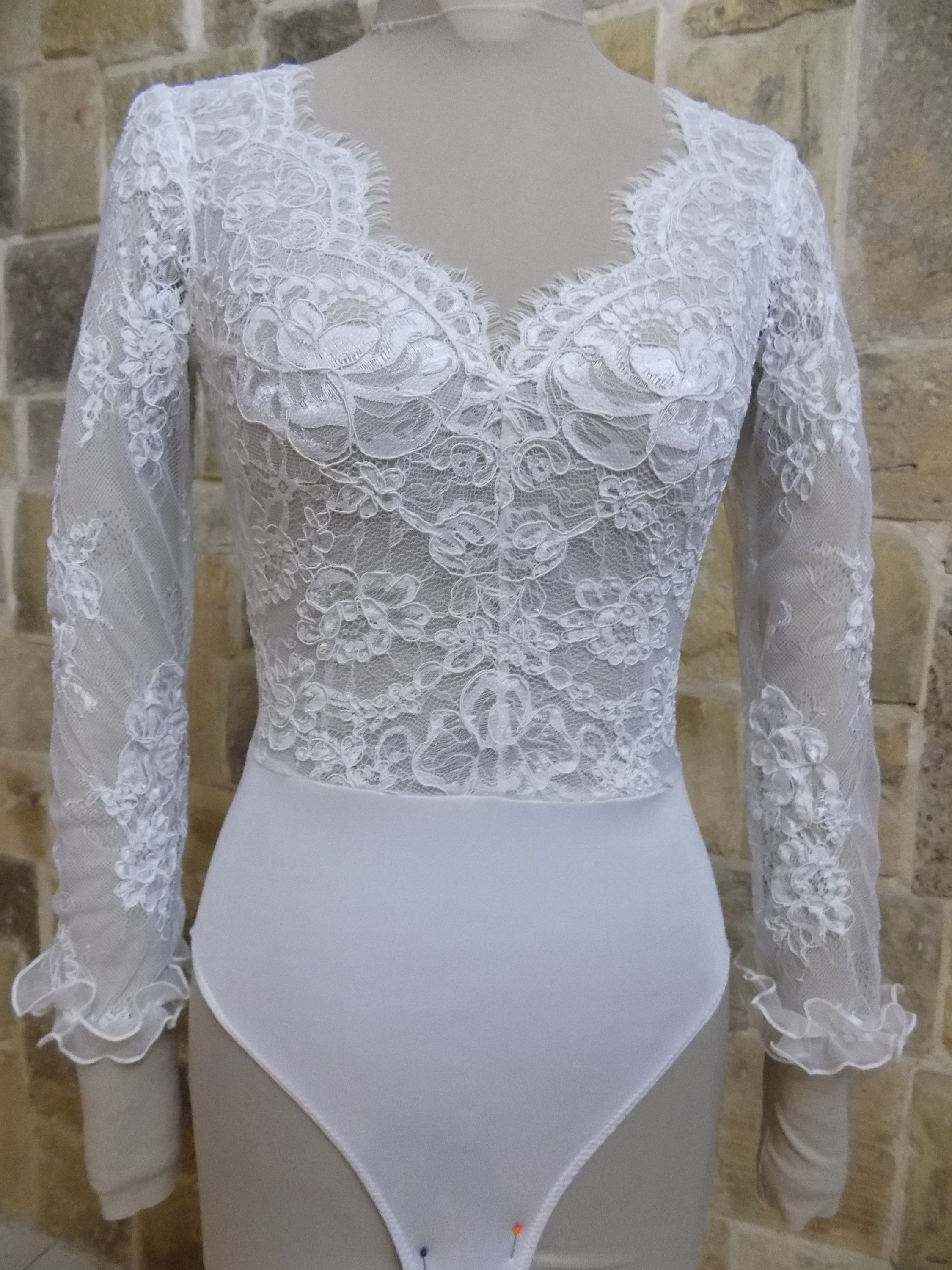 Alencon Lace Bodysuit/bridal Bodysuit With Long - Etsy