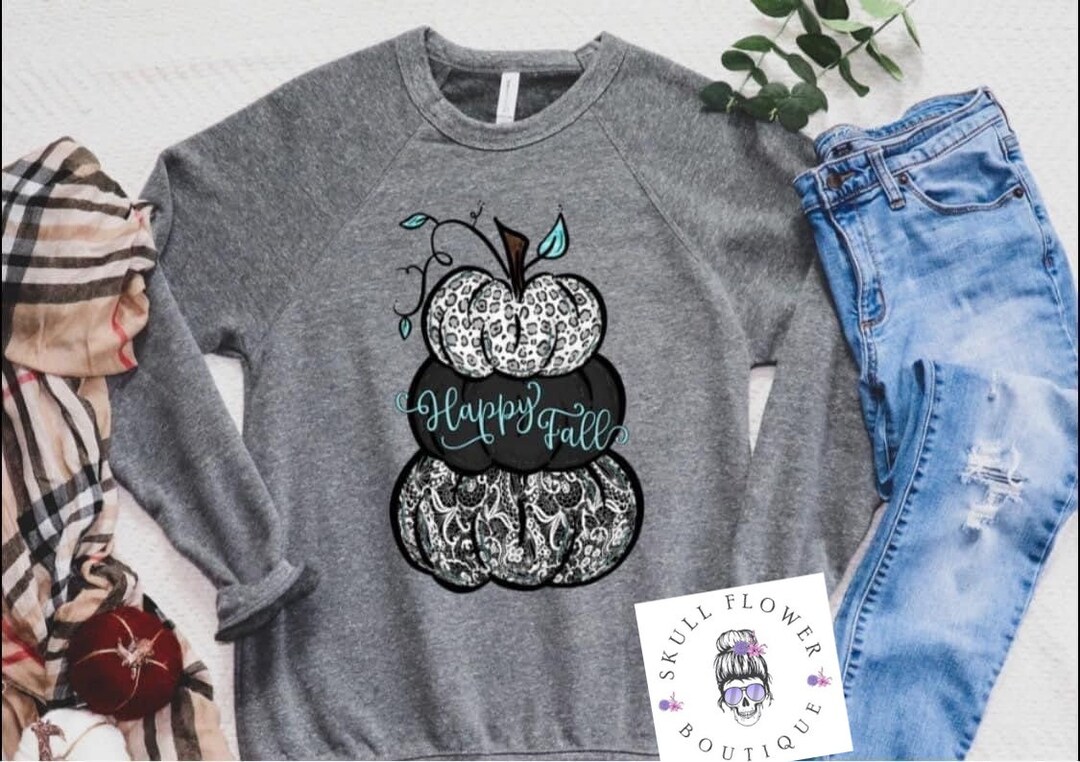 Happy Fall Cute Stacked Pumpkins Crewneck Sweatshirt - Etsy
