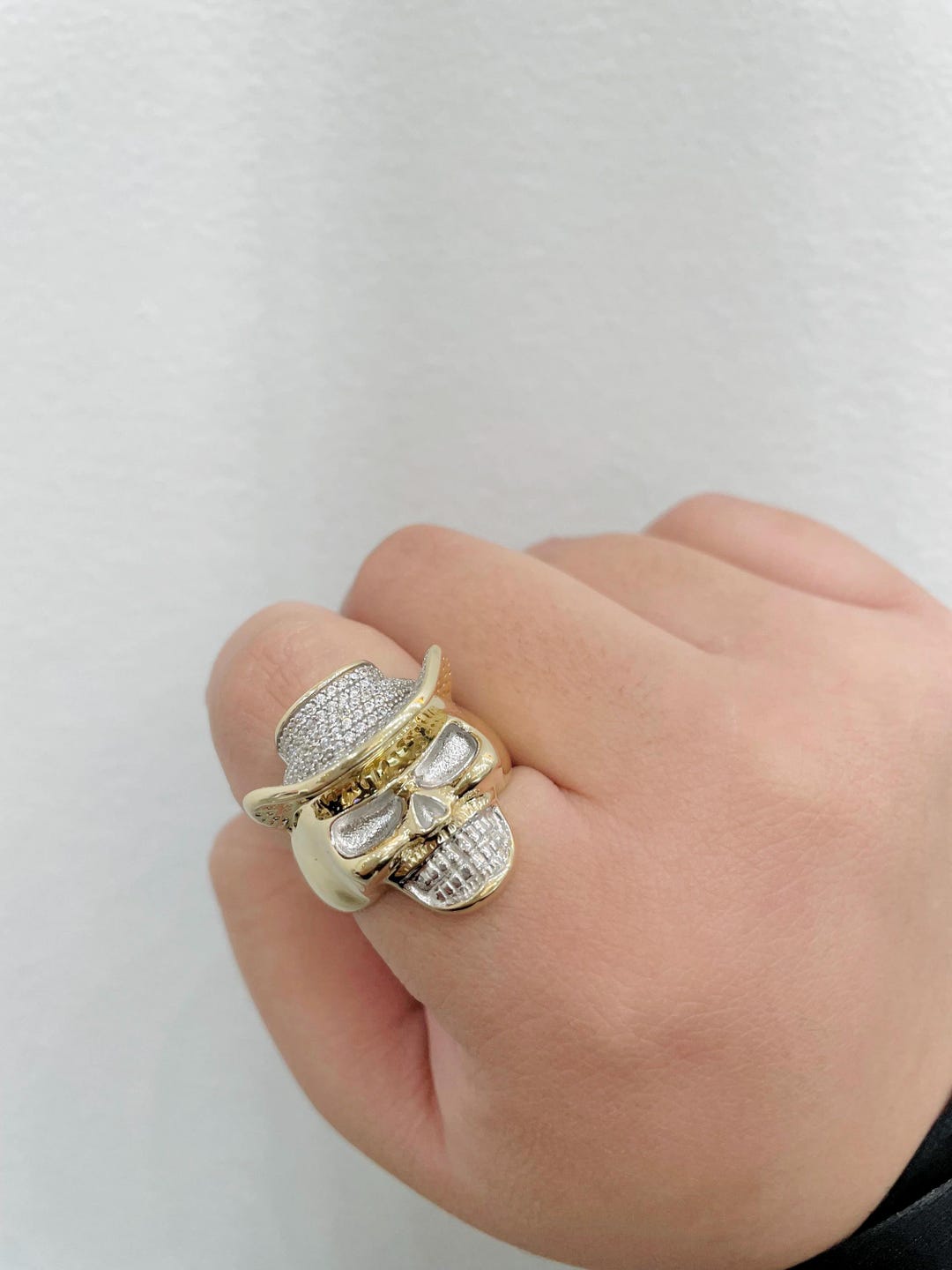 14K 3D Two Tone Skull Ring - Etsy