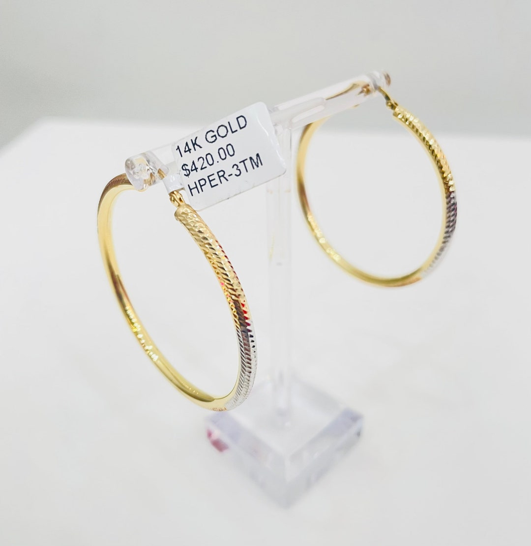 14K 3MM 3 Tone Vertical Diamond Cut Tube Hoops - Etsy