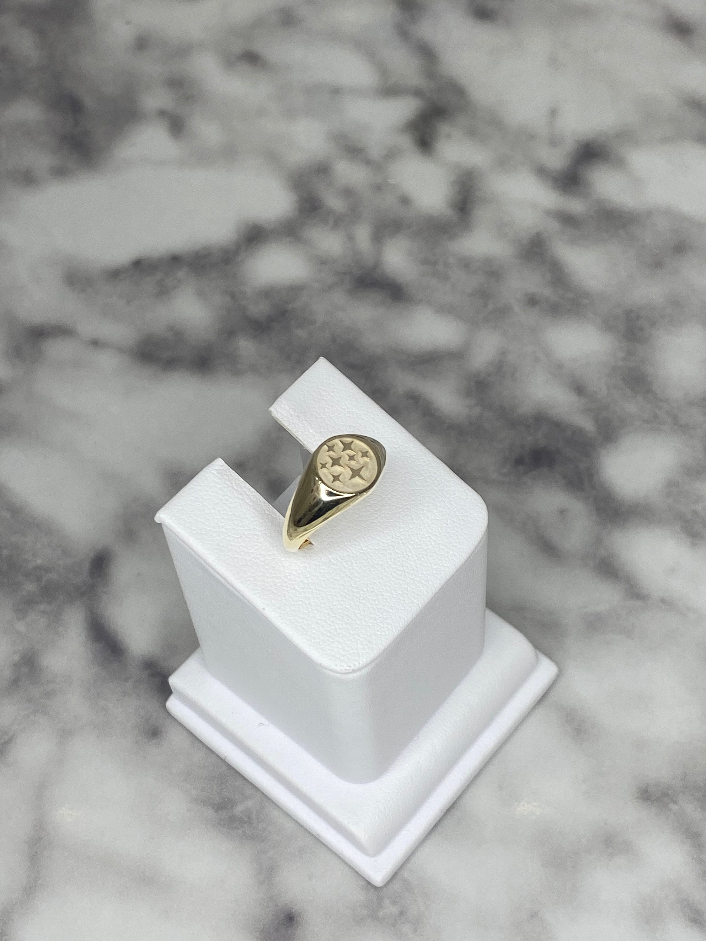 14K Star Cluster Signet Ring Etsy