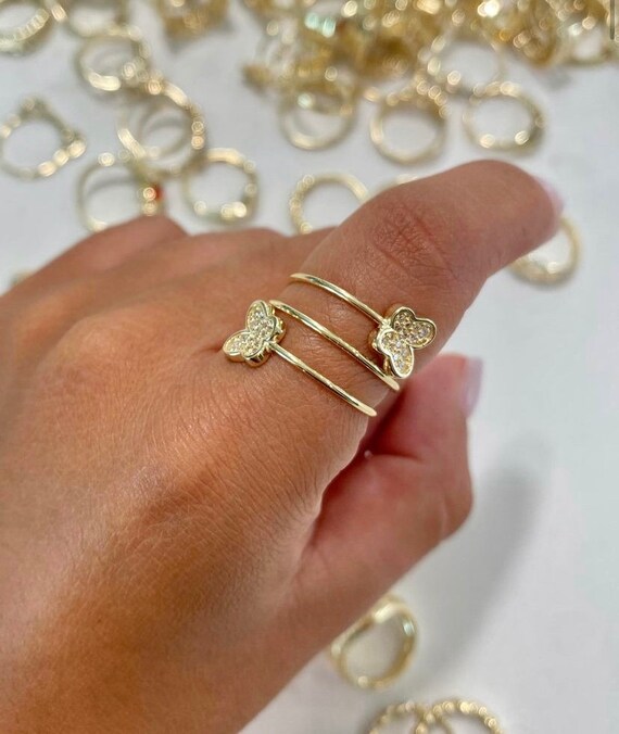 14K Double Wrap Butterfly Ring Etsy