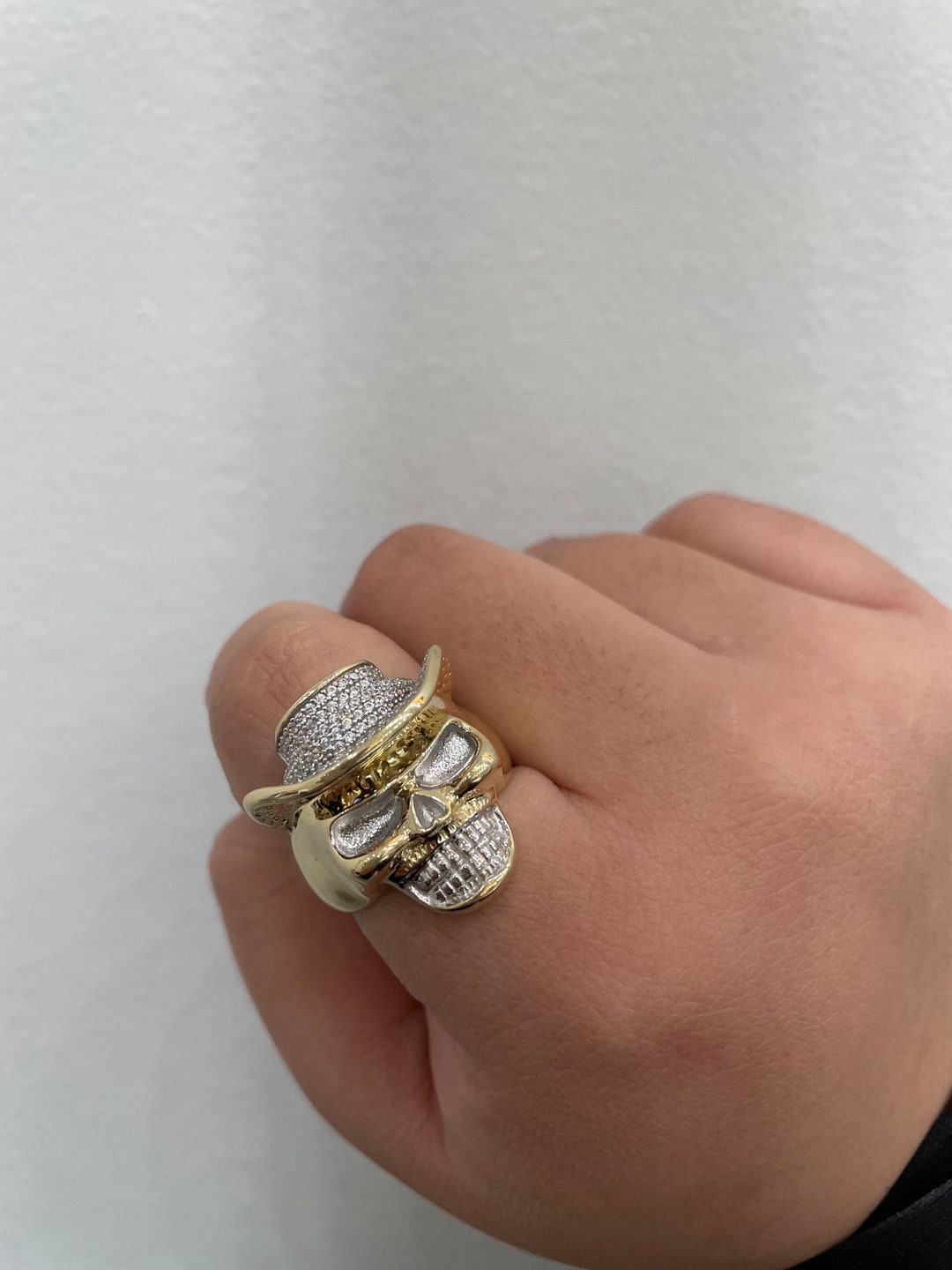 14K 3D Two Tone Skull Ring - Etsy