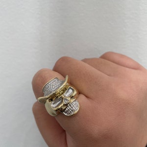 14K 3D Two Tone Skull Ring - Etsy