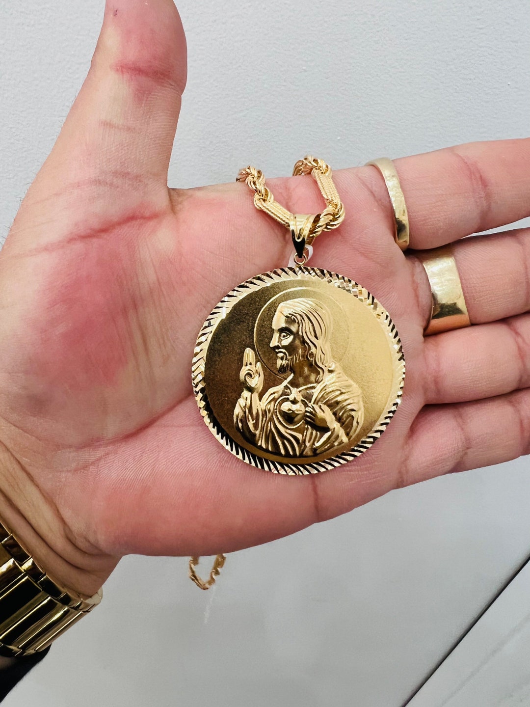 14K Jumbo Double Sided Religious Pendant - Etsy