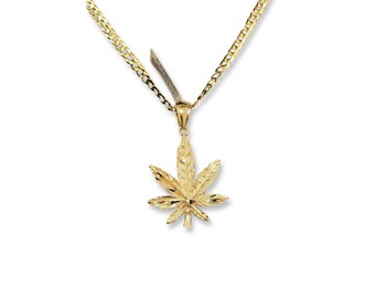 14k Gold Marijuana Leaf Plant Necklace Weed Pendant Small Charm Oro ...