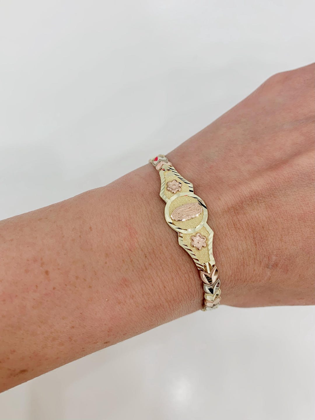 14K 2 Tone Virgin Mary ID Bracelet - Etsy