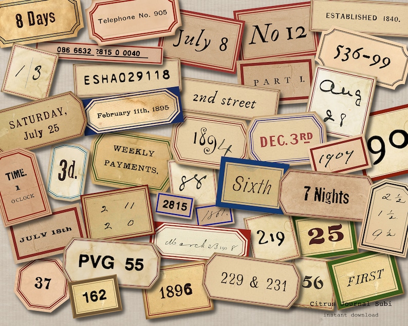 Junk Journal Labels, Vintage Journal Tags, Vintage Ephemera, Printable ...
