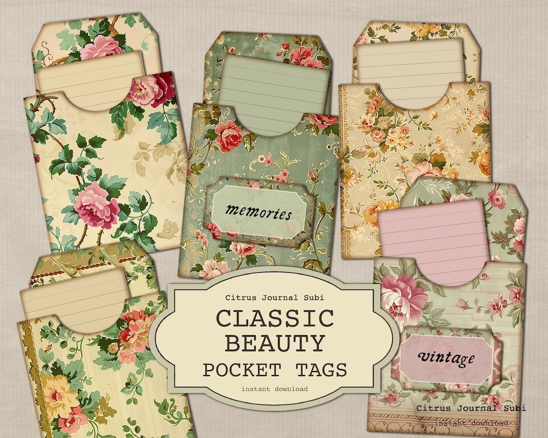 Junk Journal Pockets, Vintage Rose, Journal Pockets, Junk Journal ...