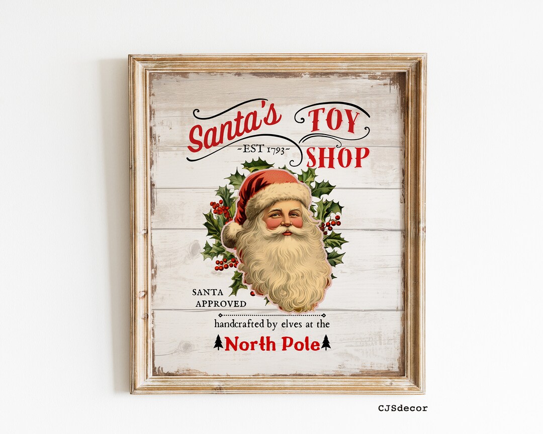 Santa's Toy Shop, Santa Claus Sign, Christmas Gift, Farmhouse Christmas ...