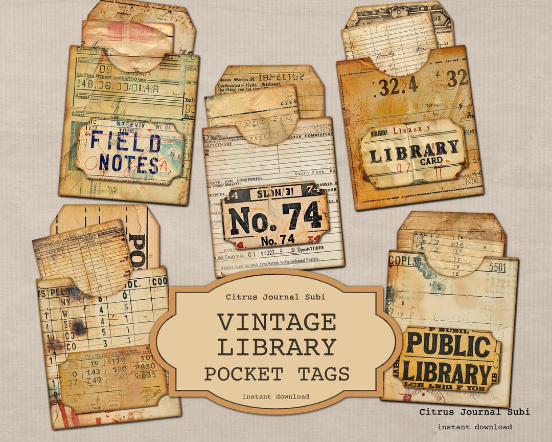 Vintage Library Pockets, Vintage Pocket Tags, Library Cards, Junk ...