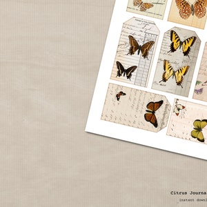 Butterfly Tags, Neutral Tags, Junk Journal Tags, Journal Insert, Ledger ...