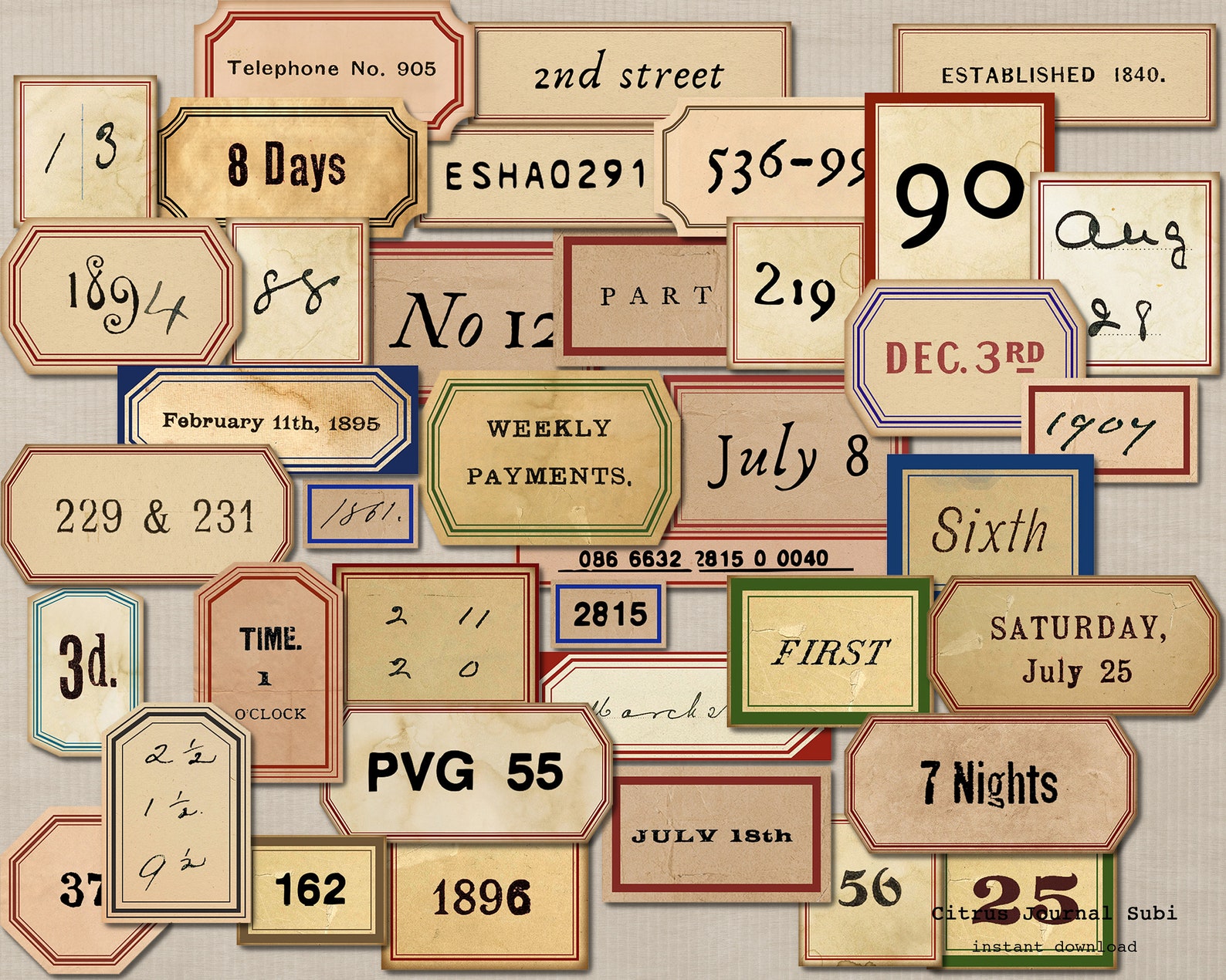Junk Journal Labels, Vintage Journal Tags, Vintage Ephemera, Printable ...