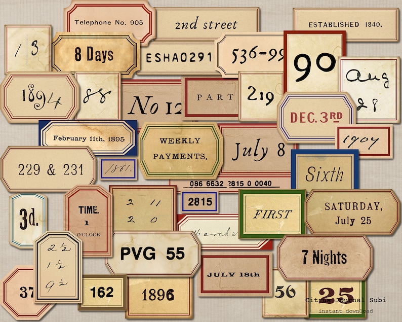 Junk Journal Labels, Vintage Journal Tags, Vintage Ephemera, Printable ...