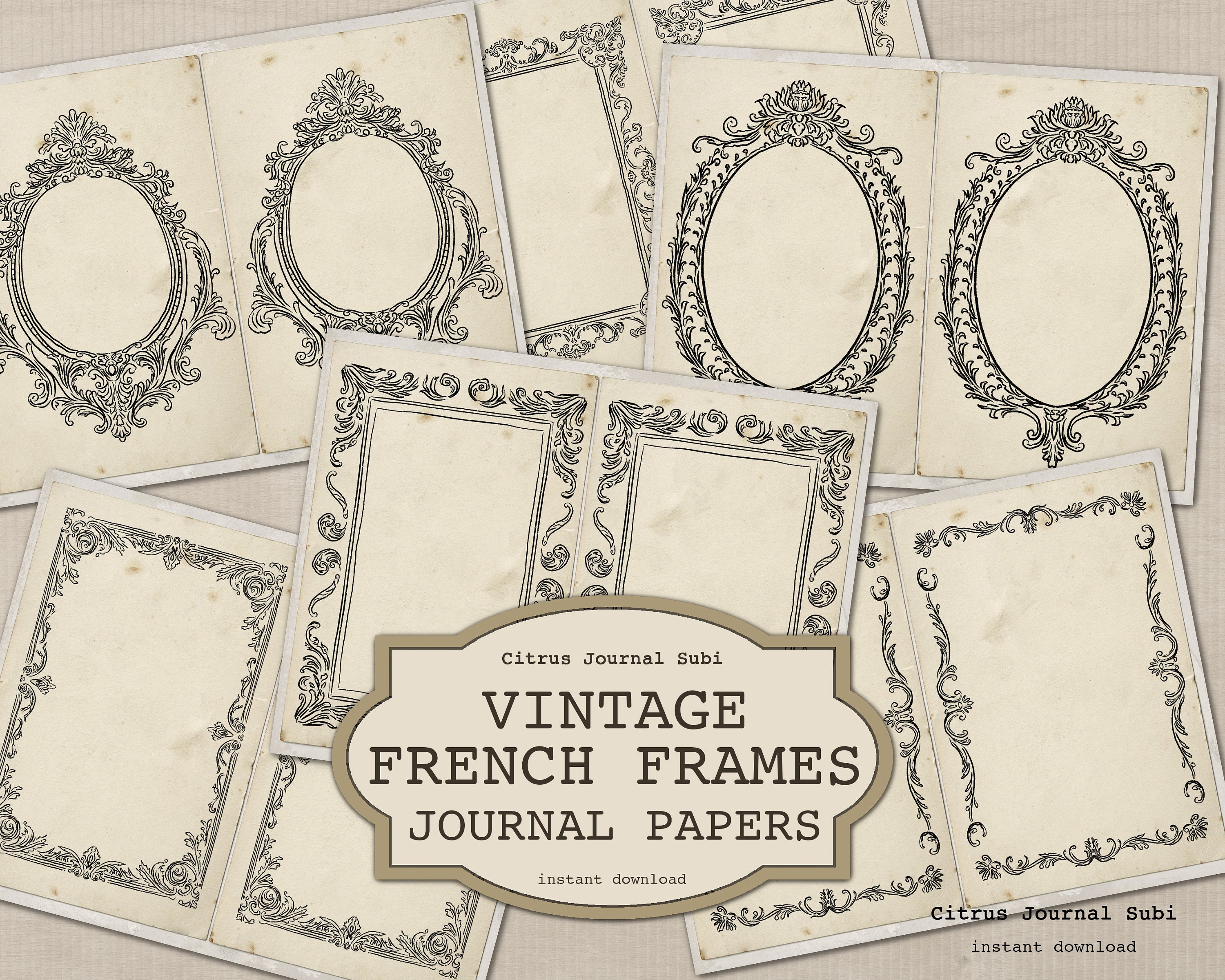 French Junk Journal, Vintage Frames, Neutral Junk Journal, Junk Journal ...