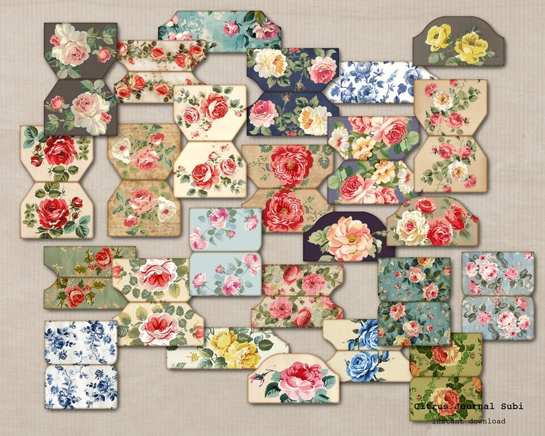 Junk Journal Tabs, Roses Tabs, Vintage Tags, Vintage Pink Roses ...