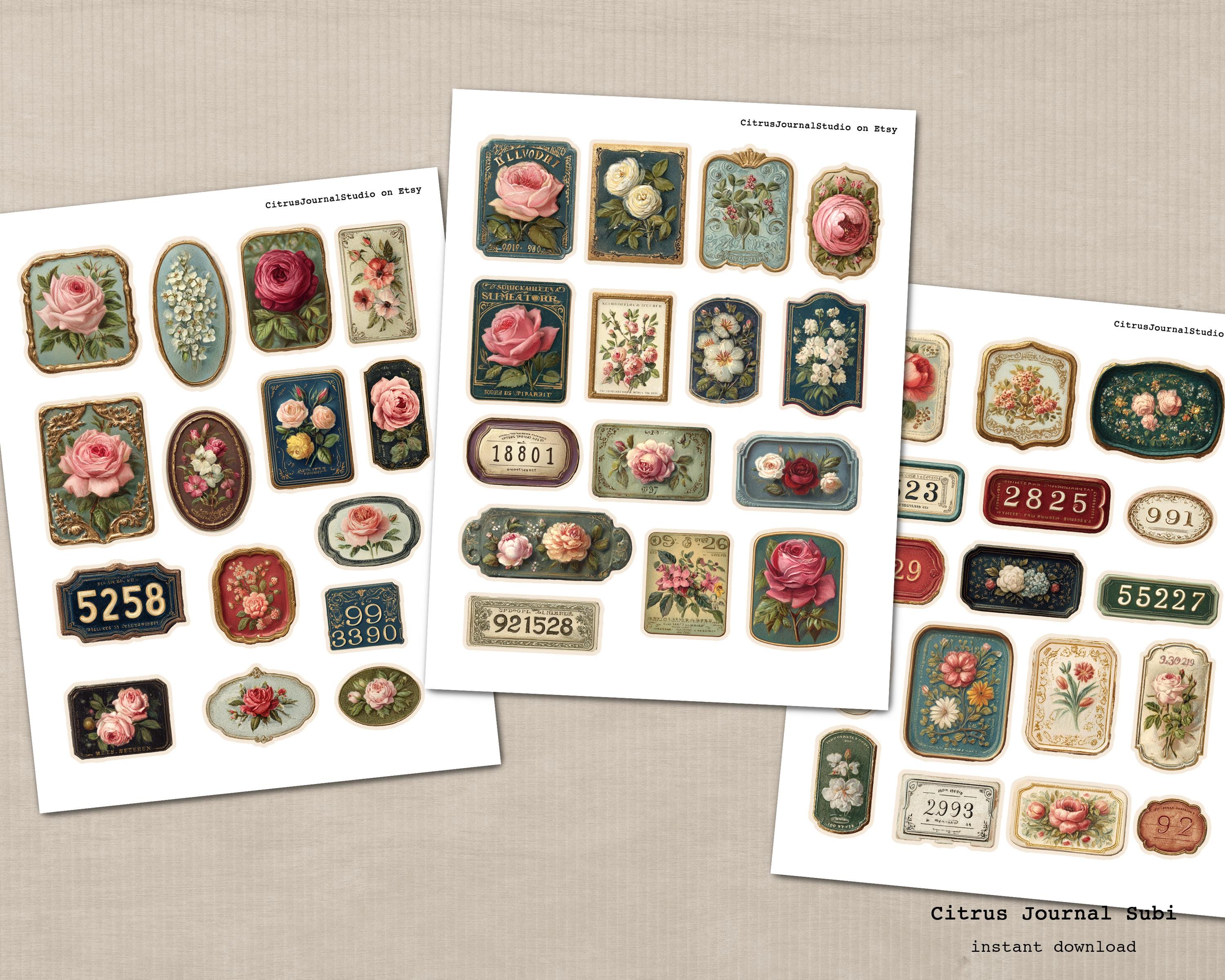 Vintage Roses Journal Labels, Cottagecore Tiny Tags, Shabby Chic Fussy ...