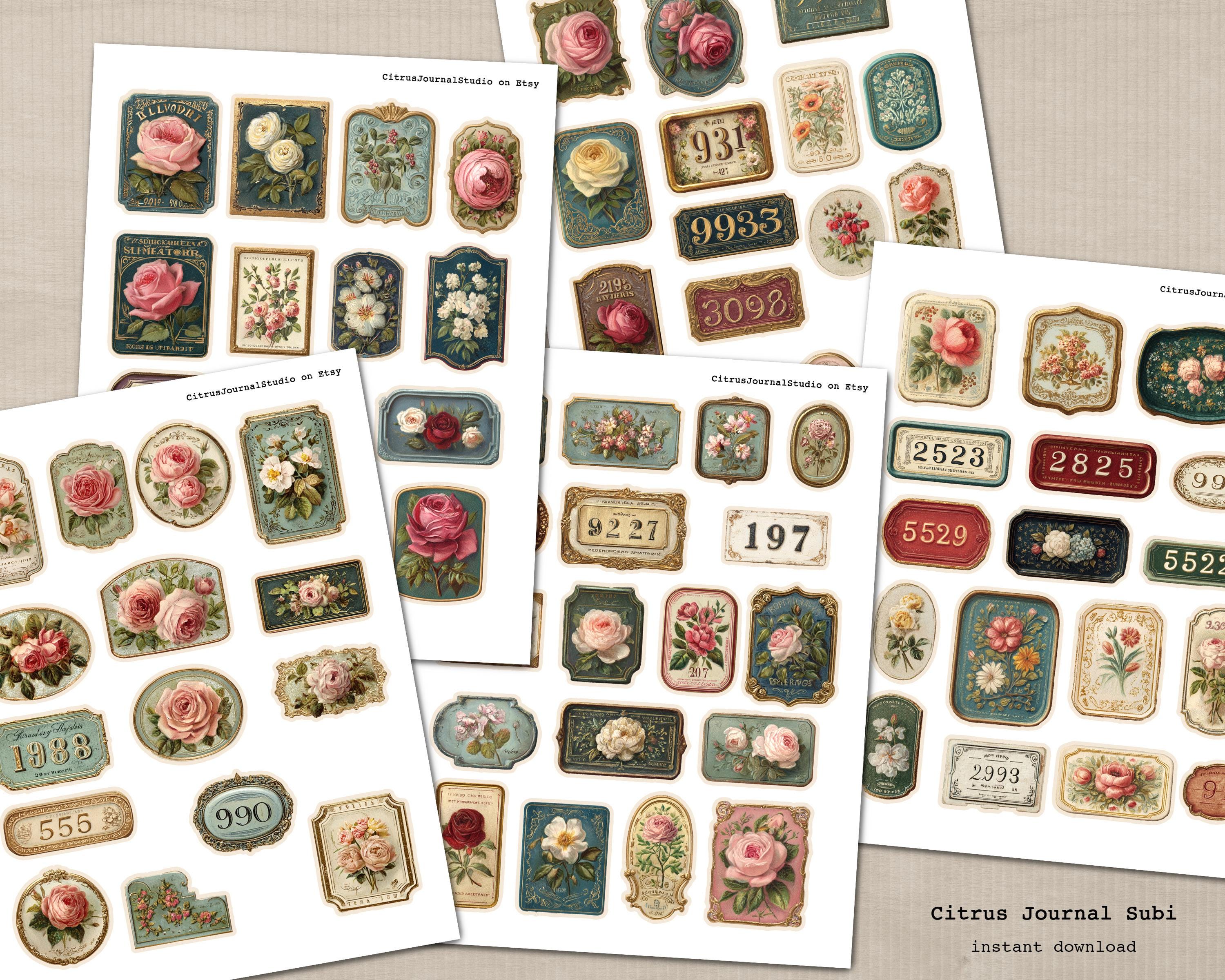 Vintage Roses Journal Labels, Cottagecore Tiny Tags, Shabby Chic Fussy ...