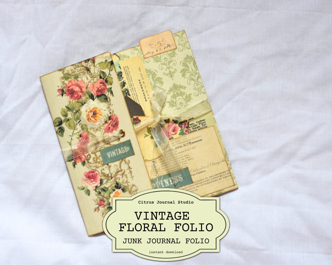 Junk Journal Folio, Vintage Roses, Vintage Folio, Junk Journal, Spring ...
