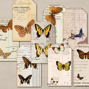 Butterfly Tags, Neutral Tags, Junk Journal Tags, Journal Insert, Ledger ...