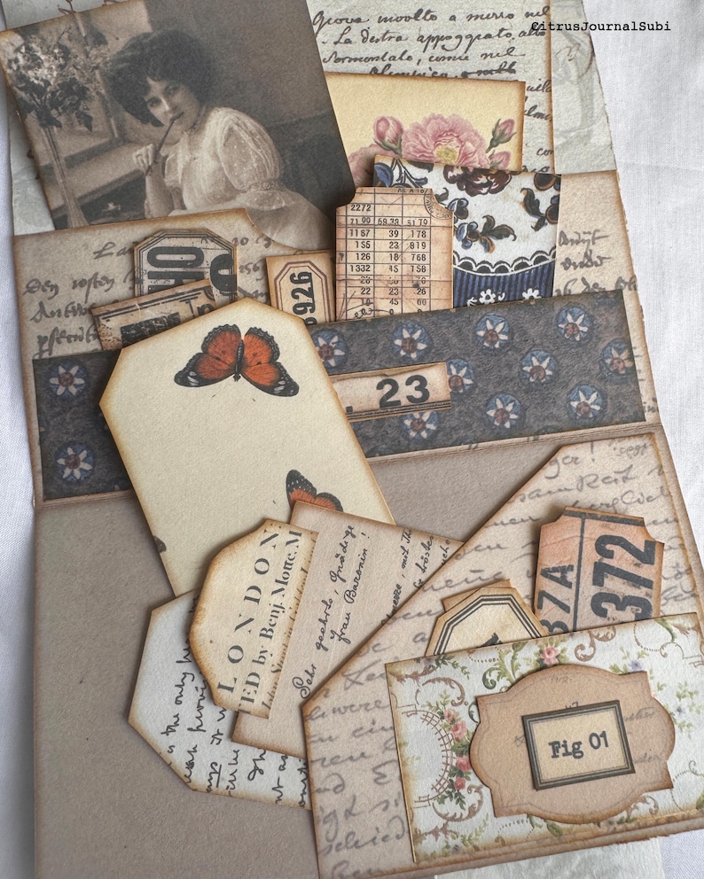 Junk Journal Folio, Vintage Folio, Vintage Ephemera, Floral Tags ...