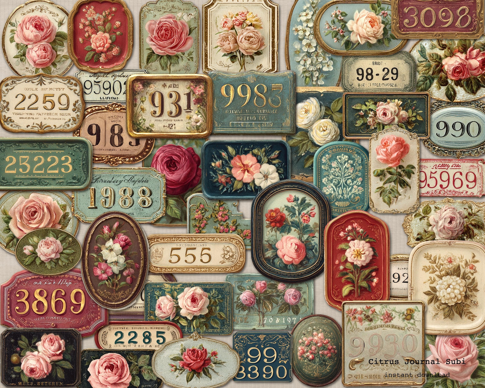 Vintage Roses Journal Labels, Cottagecore Tiny Tags, Shabby Chic Fussy ...