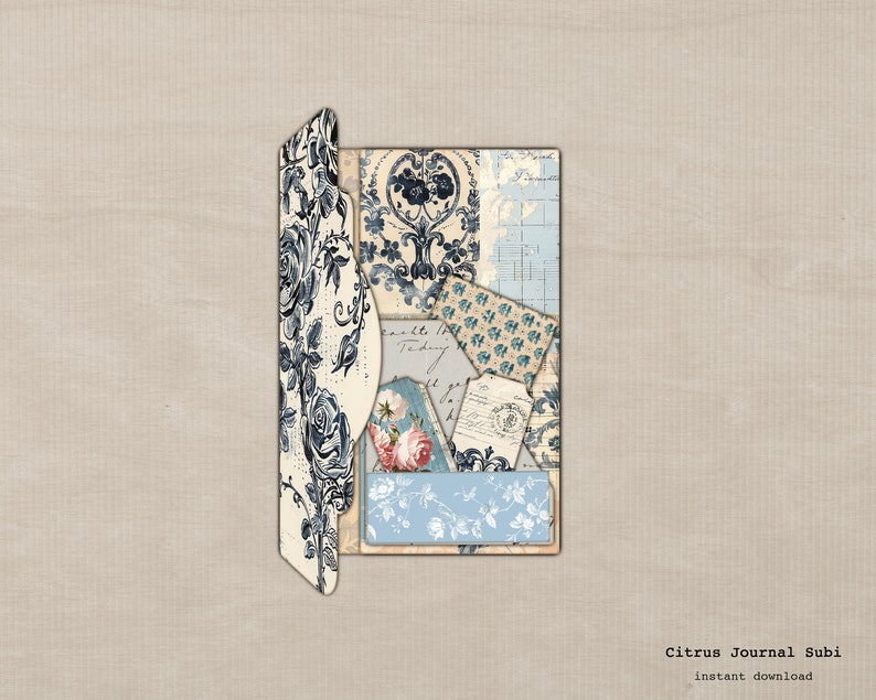 Junk Journal Folio, Vintage Roses, Junk Journaling, Trifold Folio, Shabby Chic Folio, Damask Kit ...