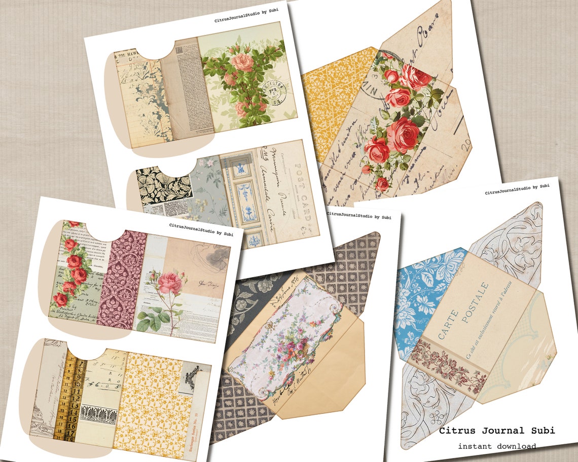 Junk Journal Envelopes, Spring Envelopes, Vintage Roses, Vintage ...