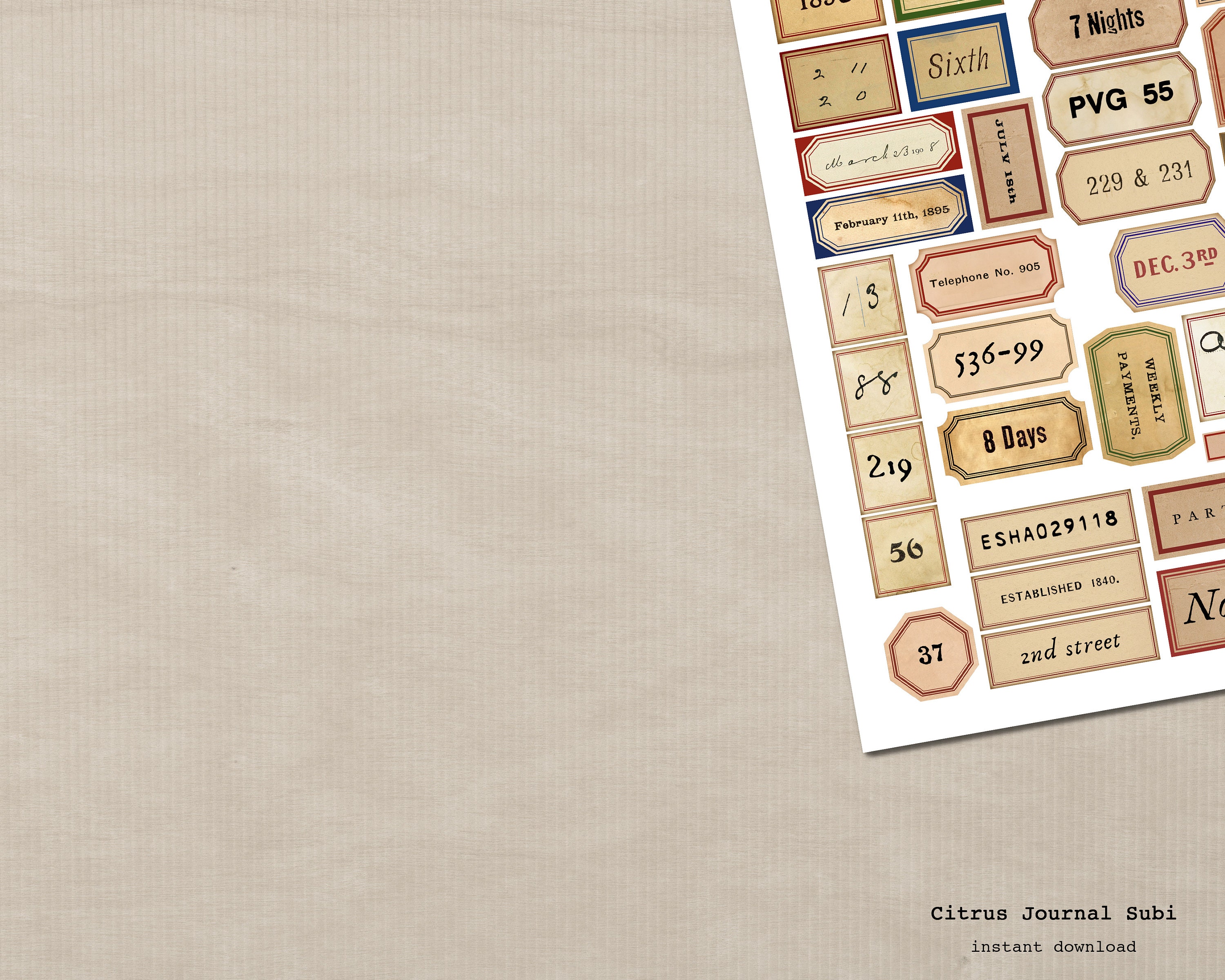 Junk Journal Labels, Vintage Journal Tags, Vintage Ephemera, Printable ...