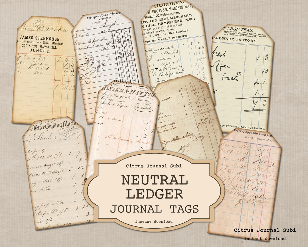 Neutral Journal Tags, Junk Journal Tags, Journal Insert, Ledger Tags ...
