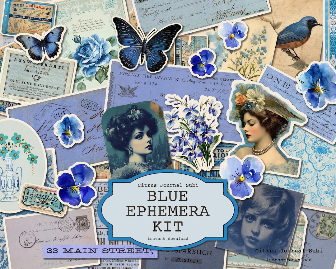 Blue Ephemera, Blue Junk Journal, Vintage Blue, Junk Journal, Blue ...