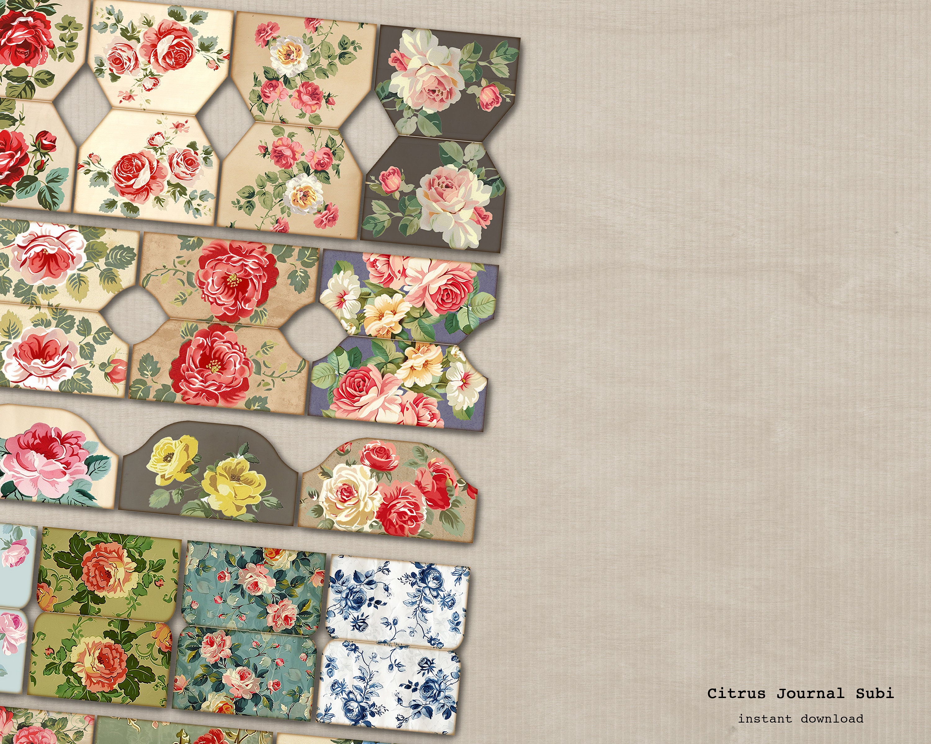 Junk Journal Tabs, Roses Tabs, Vintage Tags, Vintage Pink Roses ...