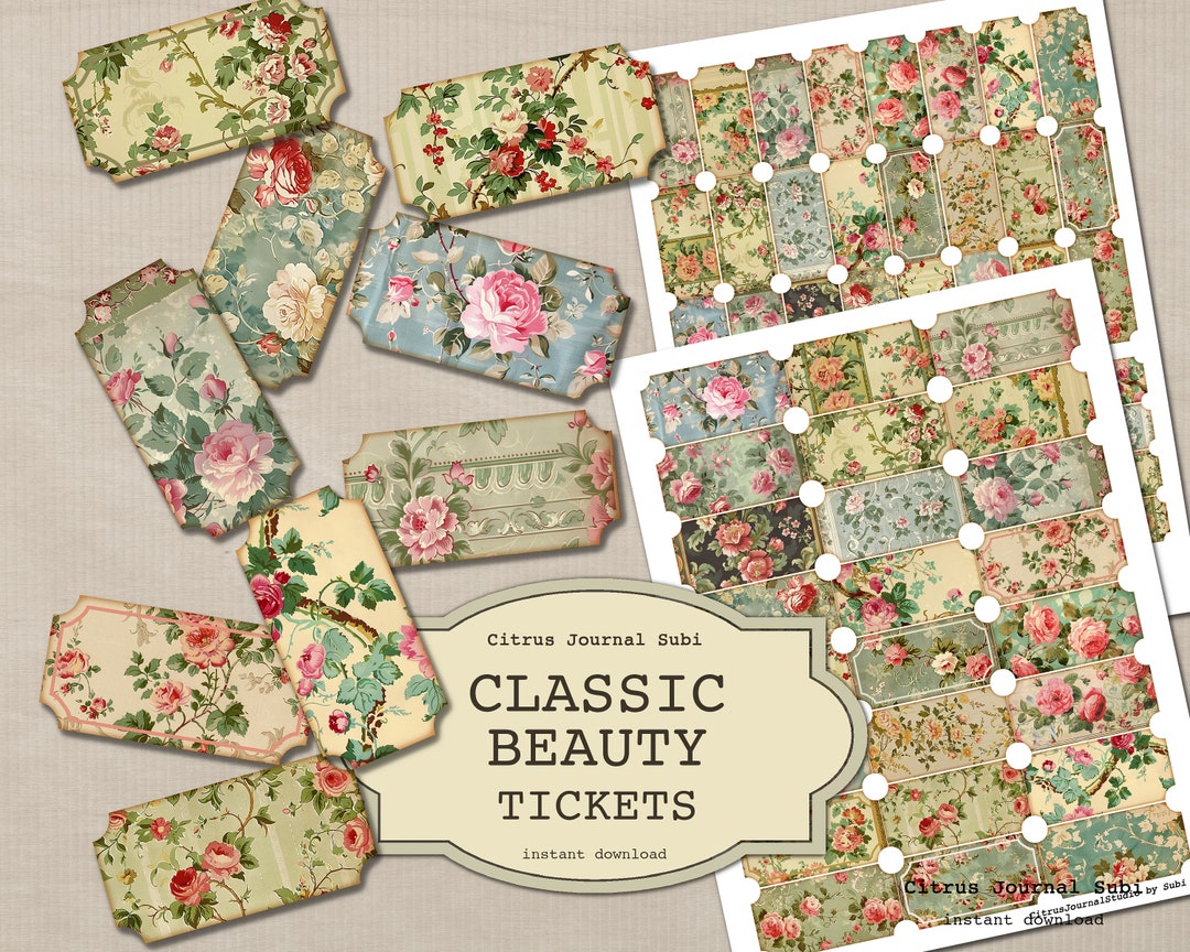 Vintage Tickets, Junk Journal Tickets, Vintage Roses, Tickets, Vintage ...