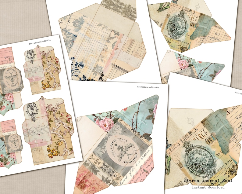 Vintage Junk Journal Envelope, Printable Envelopes, Floral Envelope ...